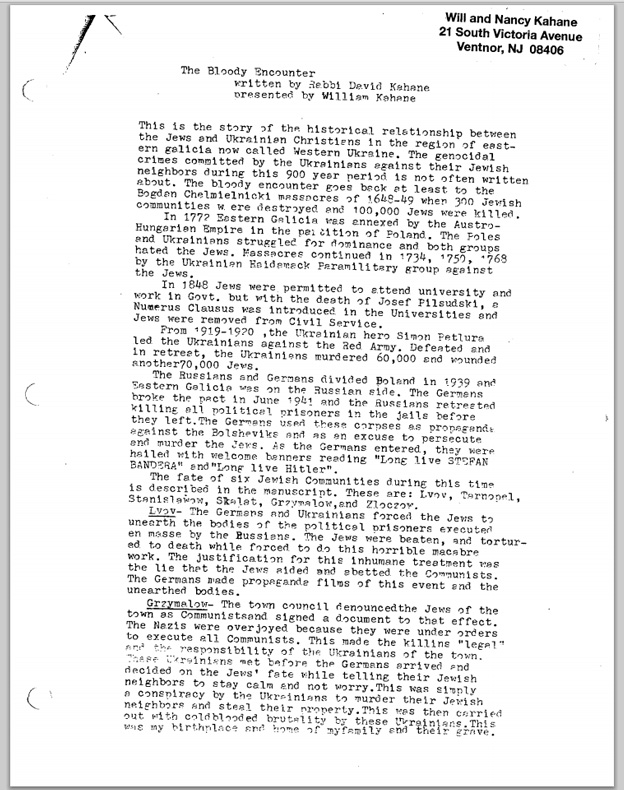 "The Bloody Encounter" by David Kahane | Documents | Gesher Galicia